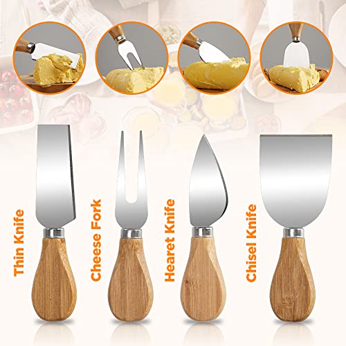 Yibidys Cheese Board Set, Charcuterie board Set, Bamboo Cheese Plate including Knife Sets, Cheese Tray with Slide-Out Drawer for Home and Gift