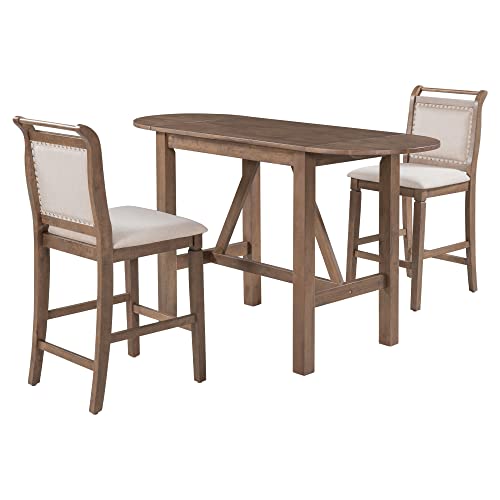 RUNNA 3-Piece Wood Kitchen Table Set, Drop Leaf Table Set with 2 X-Back Chairs for Small Places