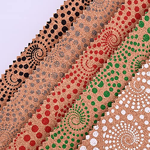 Cork Fabric Faux Leather Sheets LOOGOOL 5PCS A4 Sheet 8x12 inch Spin Spiral Printed Fabric for Bags Earrings DIY Craft Decoration