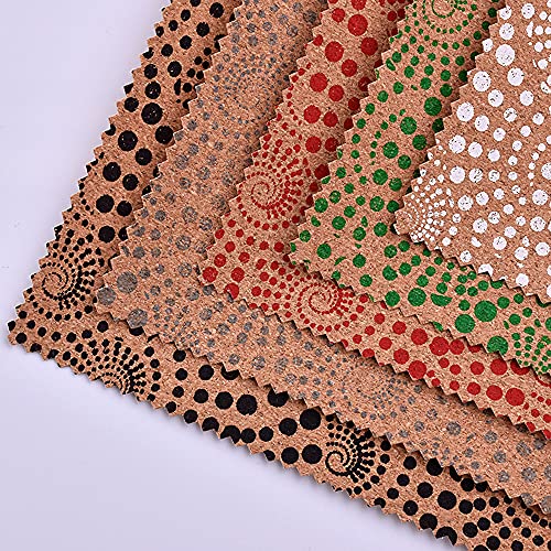 Cork Fabric Faux Leather Sheets LOOGOOL 5PCS A4 Sheet 8x12 inch Spin Spiral Printed Fabric for Bags Earrings DIY Craft Decoration