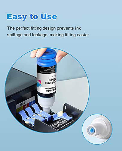 JoyPrinting GI-20 Refill Ink Bottles Kit Replacement for Canon GI20PGBK GI20 Ink Work for Canon PIXMA G6020 G7020 5020 MegaTank Printers (1 Pigment Black / 1 Cyan / 1 Magenta / 1Yellow, 4 Pack)