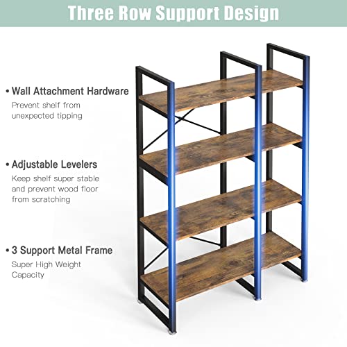 Easyzon 4 Tier Bookcase and Bookshelf, Rustic Industrial Bookshelf, Large Etagere Bookshelf Open Display Shleves with Metal Frame for Living Room Bedroom Home Office, Rustic Brown