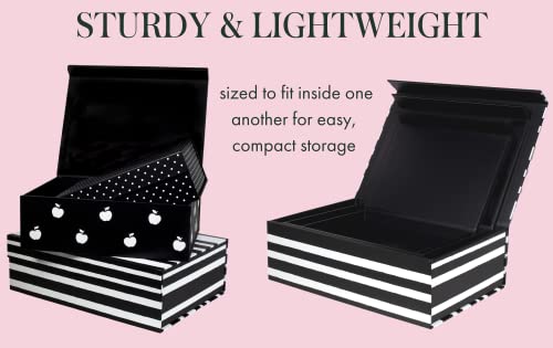 Kate Spade New York Black Decorative Storage Boxes with Lids, 3 Pack Sturdy Organizer Storage Bins, Includes Small Medium Large Pink Nesting Boxes with Magnetic Closure, Dots and Stripes