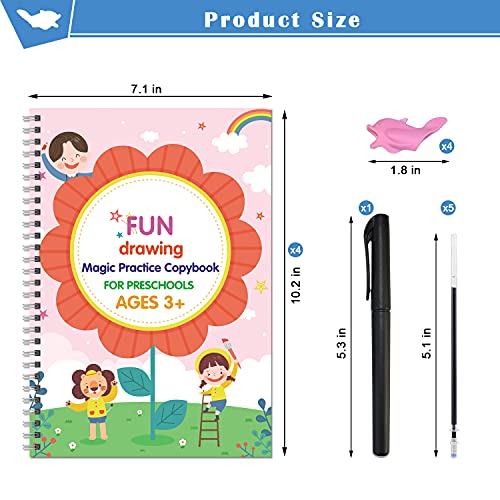 Hokeep Magic Practice Copybook For Kids Handwriting Practice Drawing Book Calligraphy Pens Set For Education Supplies Preschool Workbooks Age 3-5 (Extra Large)