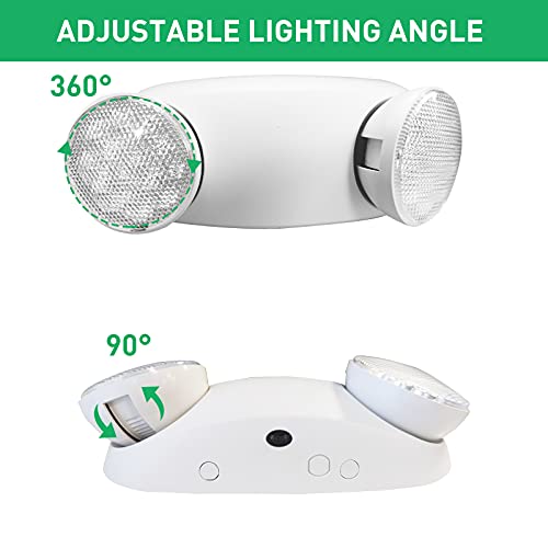 LED Emergency Exit Light with 2 Adjustable Head Flood Lights, OSTEK Emergency Lights for Business, 90min Backup Battery, Fire Resistant 120-277V (UL 94V-0) (1pack)