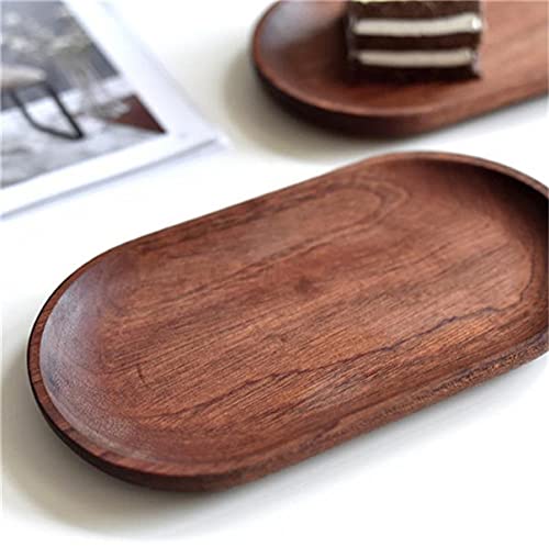 Mini Serving Tray for Jewellery Key Coin Set of 2, Oval Ebony Wood Natural Dessert Cup Tray, Small Wooden Cheese Plate, Tableware Decorative Tray (2)
