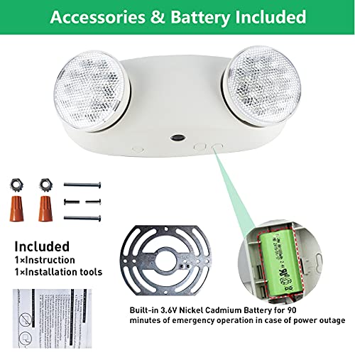 LED Emergency Exit Light with 2 Adjustable Head Flood Lights, OSTEK Emergency Lights for Business, 90min Backup Battery, Fire Resistant 120-277V (UL 94V-0) (1pack)