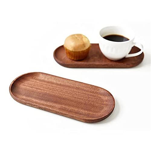 Mini Serving Tray for Jewellery Key Coin Set of 2, Oval Ebony Wood Natural Dessert Cup Tray, Small Wooden Cheese Plate, Tableware Decorative Tray (2)