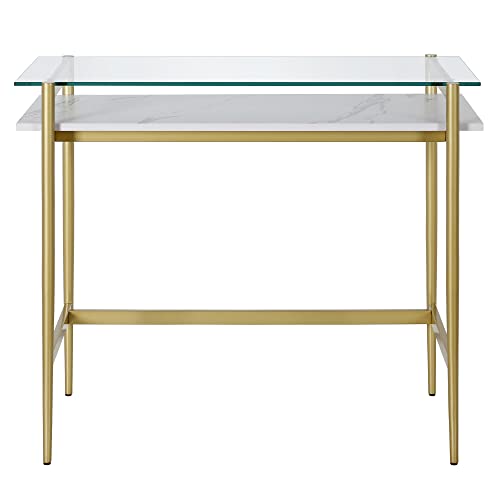 Eaton Rectangular 36'' Wide Desk with Faux Marble Shelf in Brass/Faux Marble