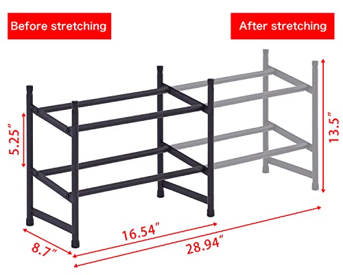 Tajsoon 2-Tier Stackable Shoe Rack Organizer, Expandable & Adjustable Metal Iron Shoes Storage for Entryway Doorway, Black