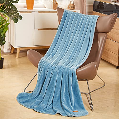 Surii Home Luxury Microfiber Flannel Blanket, Super Soft, Warm, Cozy, Fluffy, and Breathable, Perfect Throws for Bed, Couch, Sofa, for All Season Use. 350GSM Travel Size 50x60 Inches(Sky Blue)