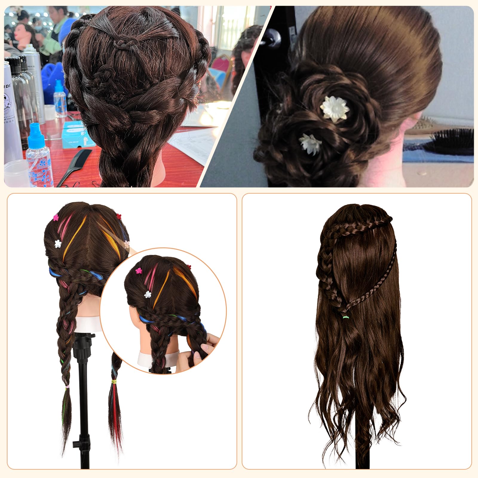 Mannequin Head with 70% Human Hair, Yofuly 26" Dark Brown Real Human Hair Training Head, Cosmetology Doll Head with Clamp Holder & Tools, Practice Doll Head for Hair Styling, Braiding, Curling,Cutting