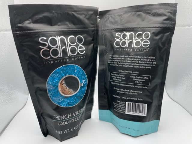 Sanco Caribe Imported Ground Coffee - 2 packs of 6 oz each (Vanilla)