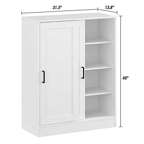 Homsee Shoe Storage Cabinet with 2 Sliding Doors, Wooden 4-Tier Shoe Rack Organizer for Entryway, White (31.5”L x 13.8”W x 40”H)