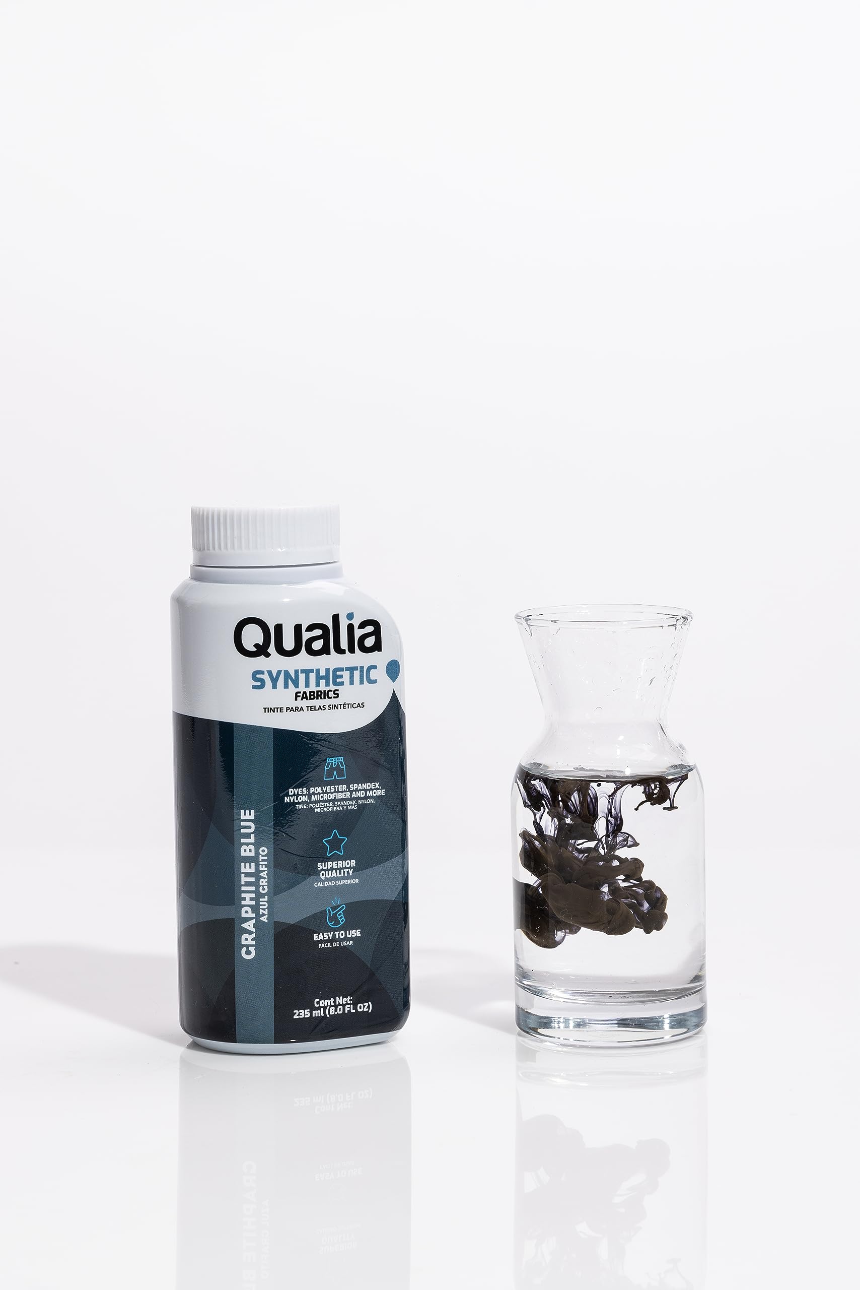 Qualia Synthetic Fabric Dye, Easy to Use, Perfect for Synthetic Fabrics: Polyester, Spandex, Nylon, and More, Ultra-Concentrated Colors for Vibrant Results, Graphite Blue, 1 Pack