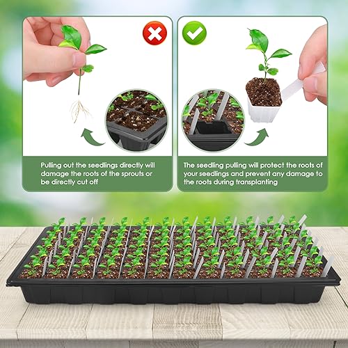 DUALCROWN-5 Pack Plant Seedling Trays kit,1020 Plant Germination Trays with 360pcs Seedling Puller Reusable. Gardening Seed Germination+Seed Starter Planting for Indoor Plant Germination.