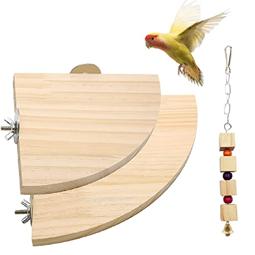 KYHSOM 2 Pack Bird Perch Platform, Wood Perch Bird Platform Parrot Stand Playground Cage Accessories for Small Animals Parrot Parakeet Conure Cockatiel Budgie Gerbil Rat Mouse Chinchilla
