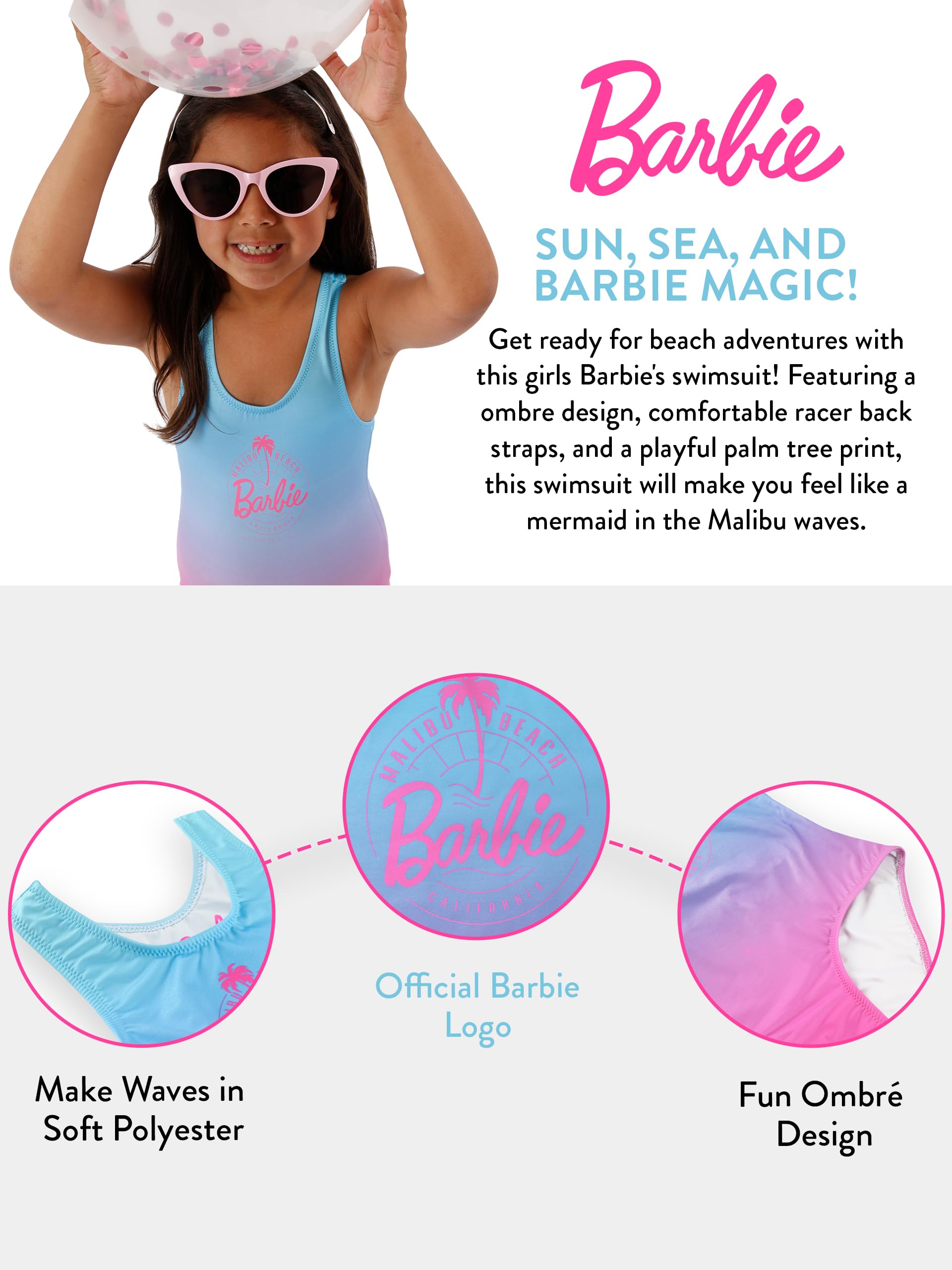 Barbie Swimming Costume | Girls Swimsuit One Piece | 14 | Official Merchandise Multicolor