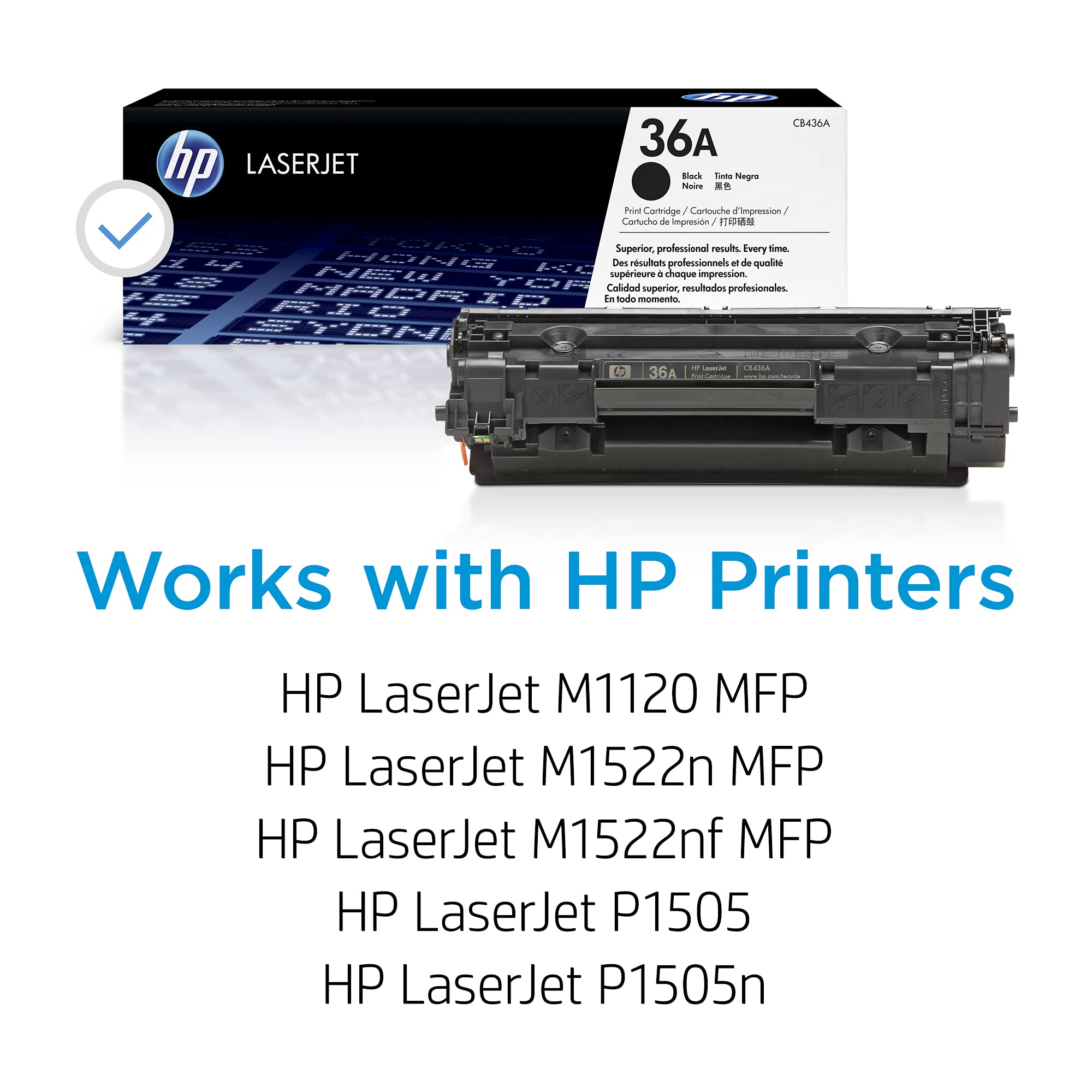 Original HP 36A Black Toner Cartridge Works with HP LaserJet M1120 MFP Series, HP LaserJet M1522 MFP Series, HP LaserJet P1505 Series CB436A
