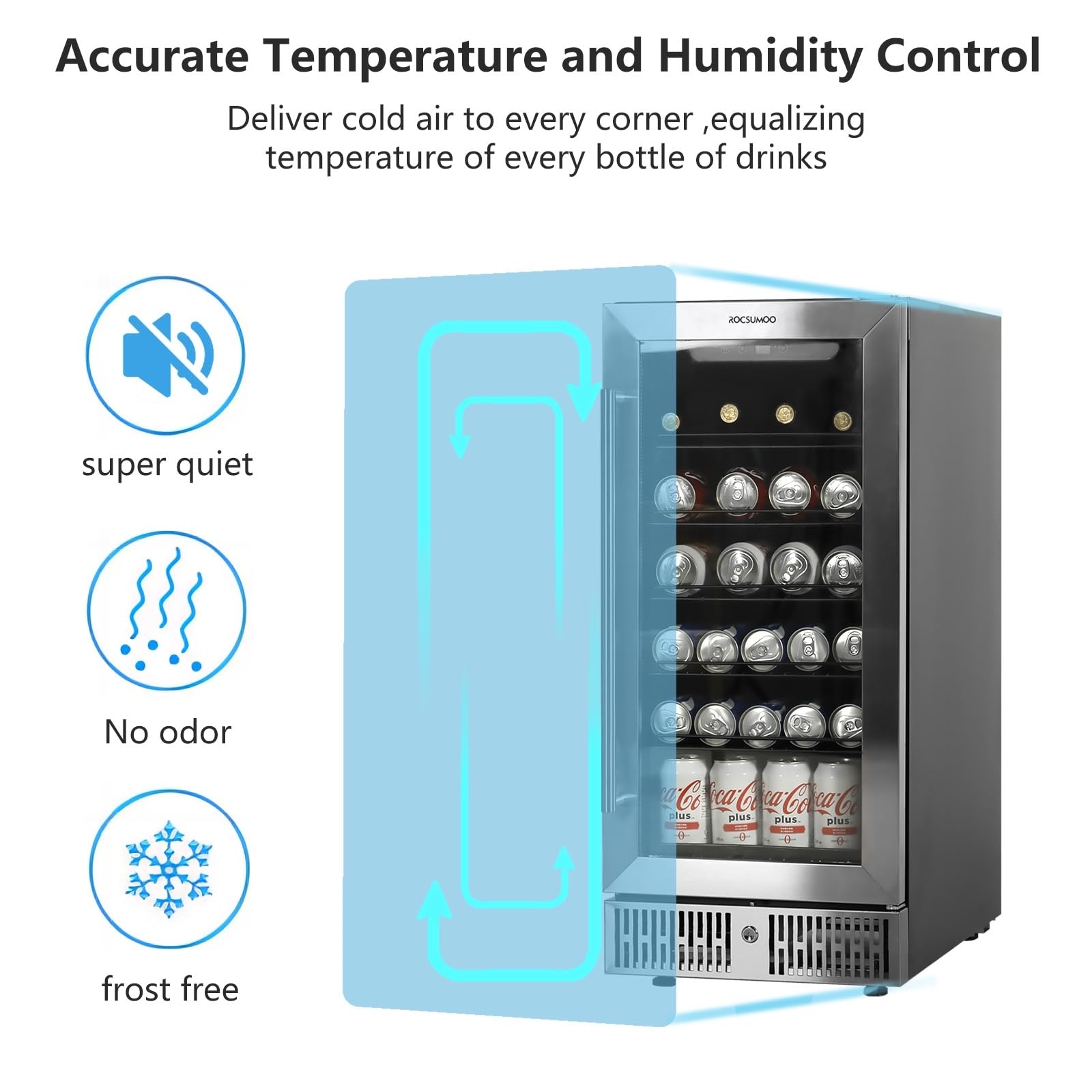 Beverage Refrigerator,ROCSUMOO15 Inch Beverage Refrigerator, 130 Cans Quiet Beverage Fridge, 15'' Beverage Cooler Under Counter with Glass Door and Lock for Built-in