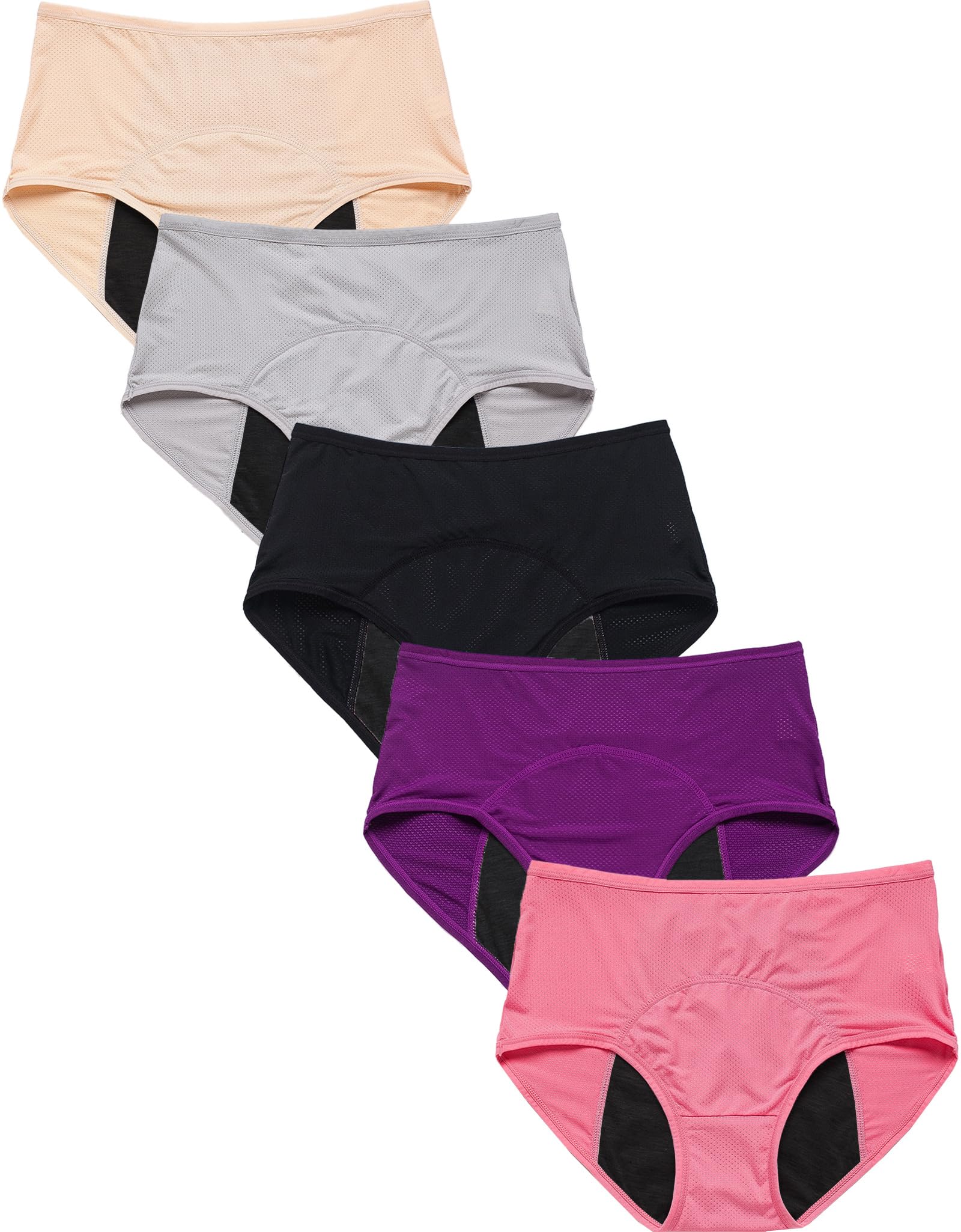 WBEAUTALLOVE Womens Mesh Period Panties High Waisted Menstrual Leak Proof Underwear Incontinence Protective Briefs(H-4-5-1,5X-Large)