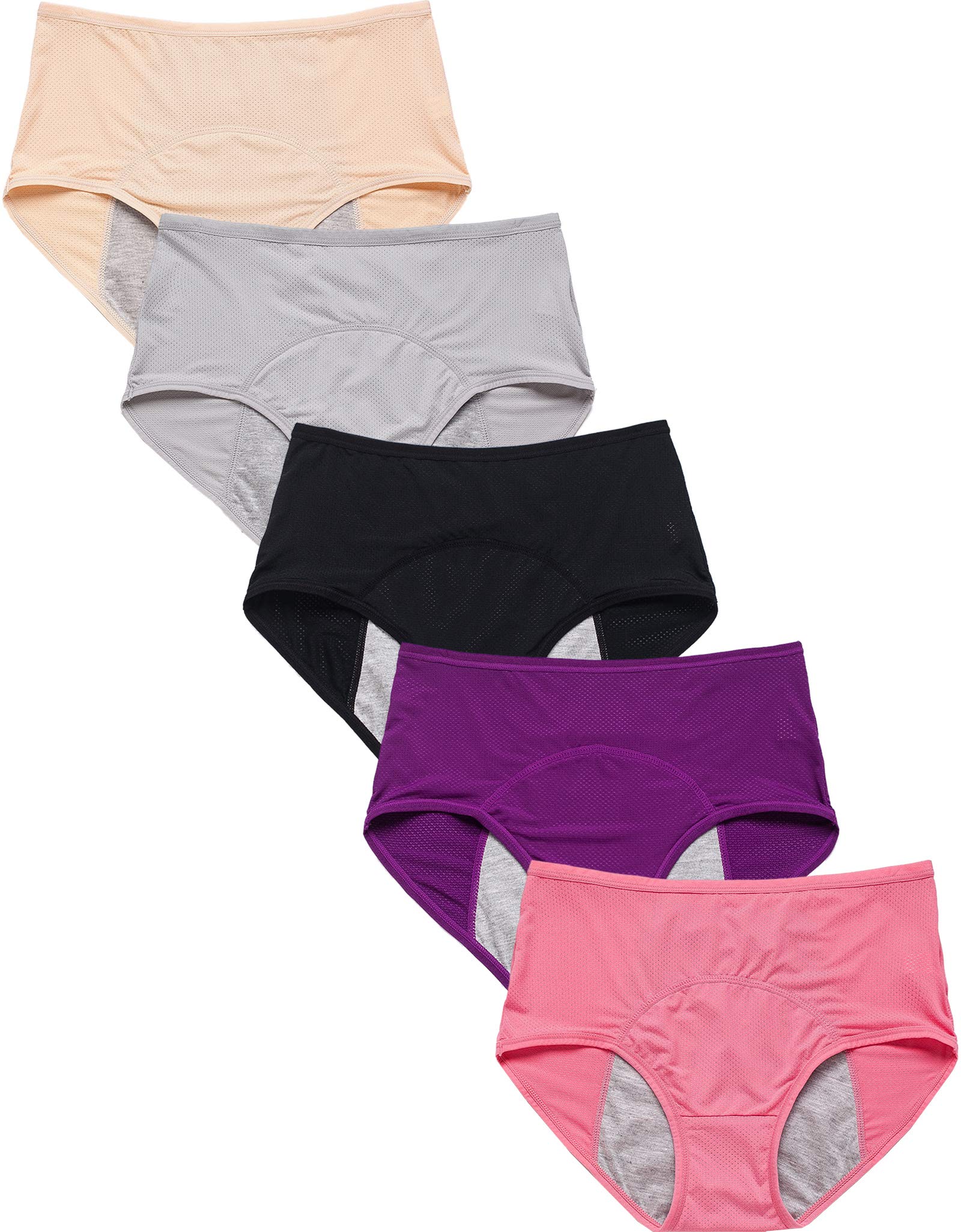 WBEAUTALLOVE Womens Mesh Period Panties High Waisted Menstrual Leak Proof Underwear Incontinence Protective Briefs(H-4-5-1,5X-Large)