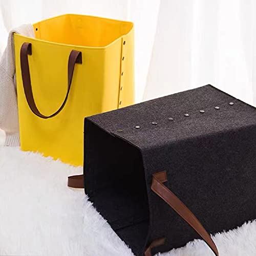 RuiYBuTi Laundry Basket, Storage Bins Laundry Hamper Bag with Handle for Bedroom Laundry Room, Collapsible Felt Toy Storage Organizer Room Decor, Yellow