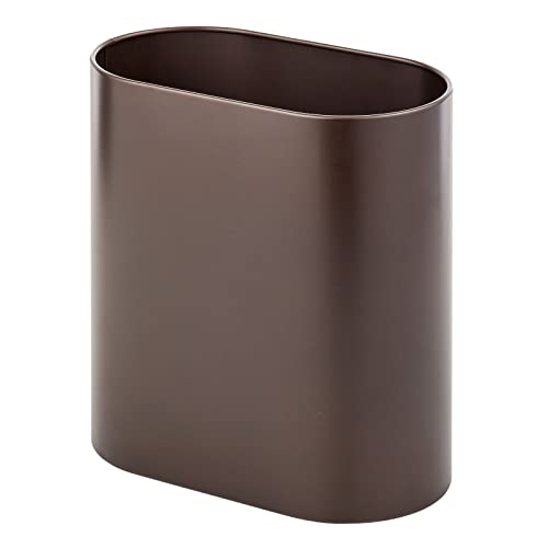 mDesign Slim Pill Shaped Metal 1.98 Gallon Recycle Trash Can Wastebasket, Garbage Container Bin for Bathrooms, Kitchen, Bedroom, Home Office - Durable Stainless Steel - Mirri Collection - Bronze