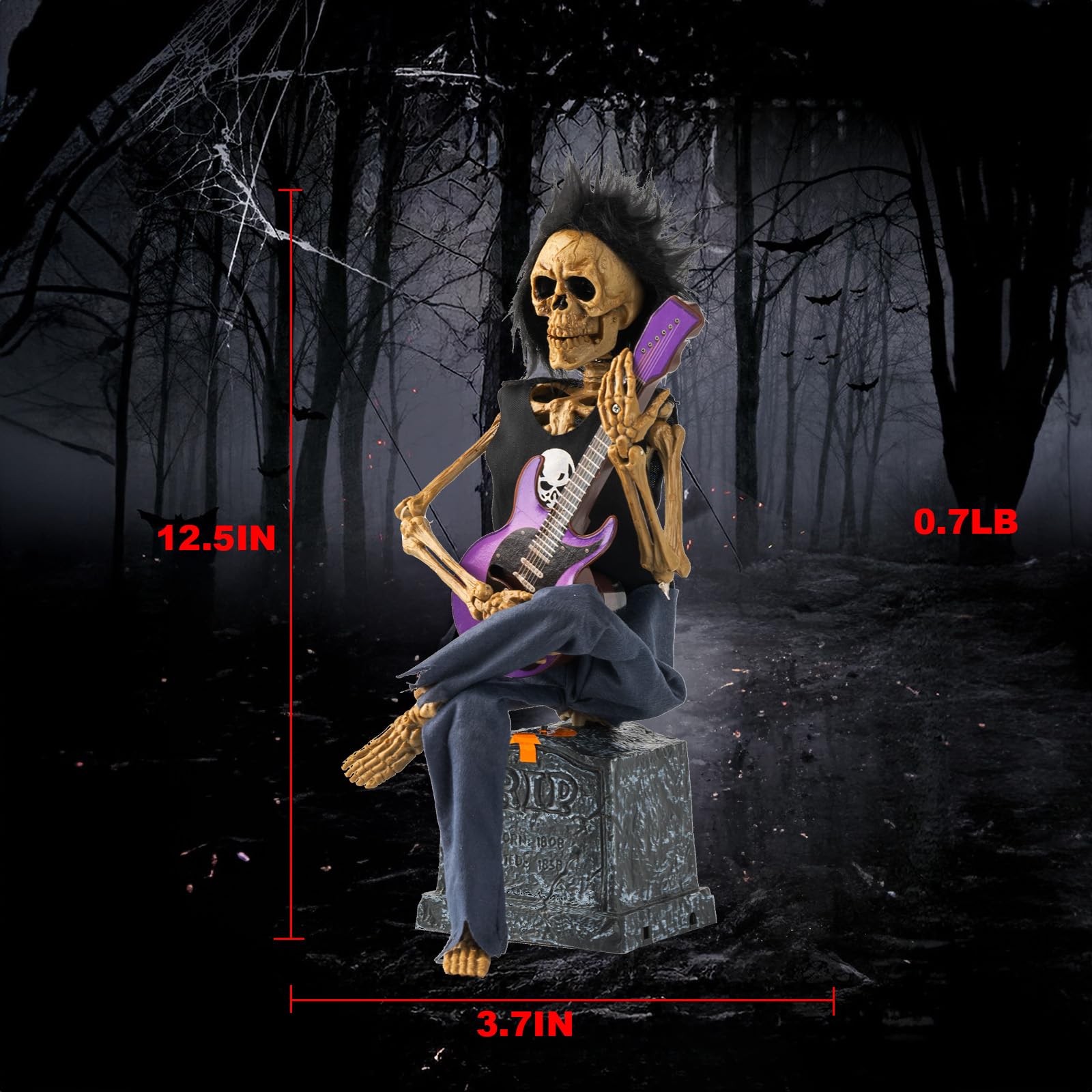 MXwcy Funny Animated Skeleton, Animated Black Crazy Rock Star Skeleton, Halloween Fall Interior Decorative Ornament, Halloween Haunted House Decoration Setting