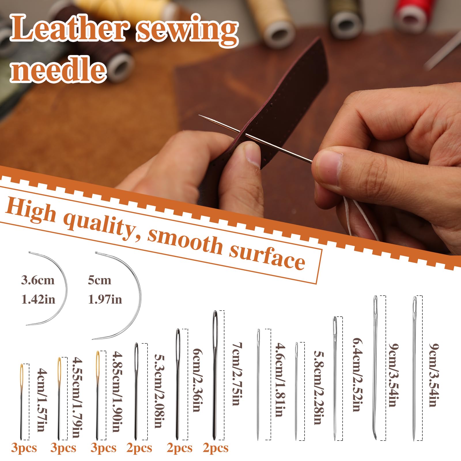 TLKKUE Leather Upholstery Repair Sewing Kit, Leather Crafting Tools and Supplies Leather Working Kit with Waxed Thread Heavy Duty Sewing Needles Awls Thimble for Shoes Sofa Carpet Repair and Sewing