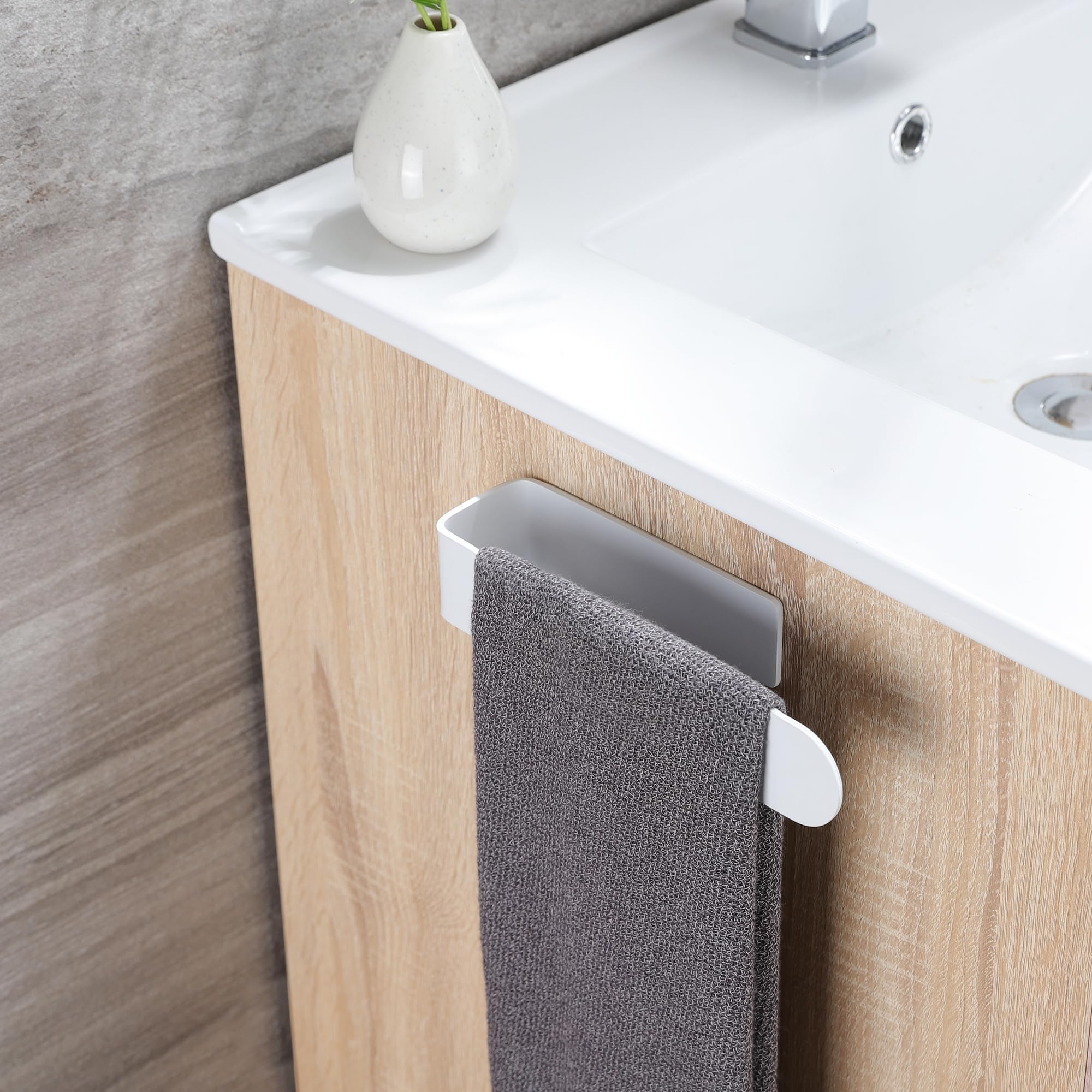 Taozun White Towel Rack, Self Adhesive Hand Towel Holder Towel Ring, Stainless Steel Towel Bar for Bathroom or Kitchen Wall