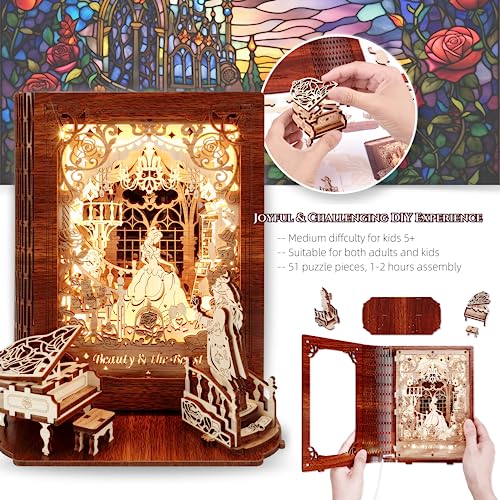 FUNPOLA Beauty and The Beast 3D Puzzle Nightlight – LED 3D Puzzle Gifts – 3D Wood Puzzles Storybook Nightlight Home Décor for Kids and Adults