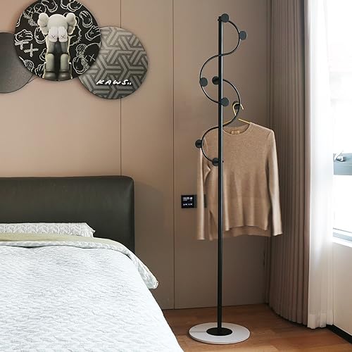 Coat Rack - Coat Racks Free Standing-Metal Standing Coat Rack with Slate Base, 8 Hooks,Perfect for Hanging Jackets, Bags, Umbrellas etc. an Ideal Coat Tree for Entryways, Living Rooms, and Bed Rooms