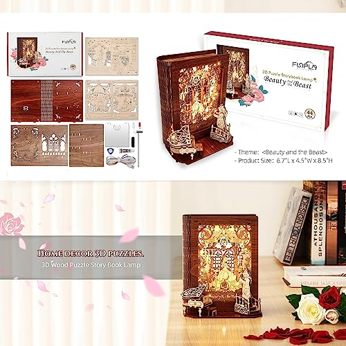 FUNPOLA Beauty and The Beast 3D Puzzle Nightlight – LED 3D Puzzle Gifts – 3D Wood Puzzles Storybook Nightlight Home Décor for Kids and Adults