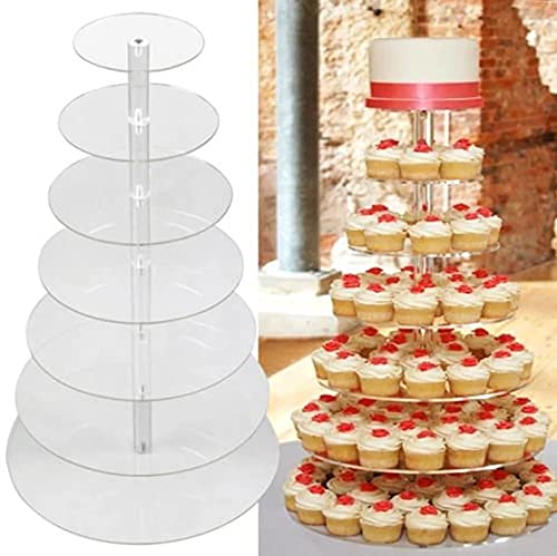 ZXJJ 3/4/5/6 Tier Clear White Round Cup Cake Stand Acrylic Cupcake Stand Supplies Display Tower Wedding Birthday Party Decoration (7 Tiers)