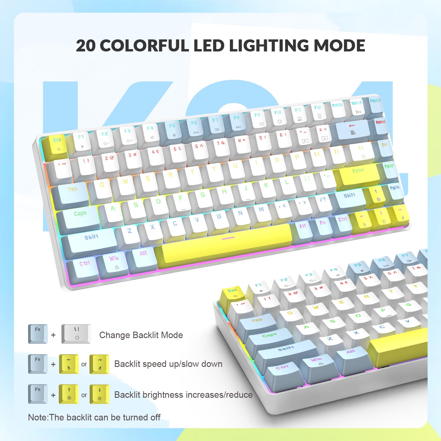 ZIYOU LANG RK-K84 Wired 75% Mechanical Gaming Keyboard Hot Swappable with Rainbow LED Backlit Anti-ghosting TKL 84 Key Custom Coiled C to A Cable Linear Red Switch for PS4 PS5 Xbox PC Mac Gamer(Lemon)
