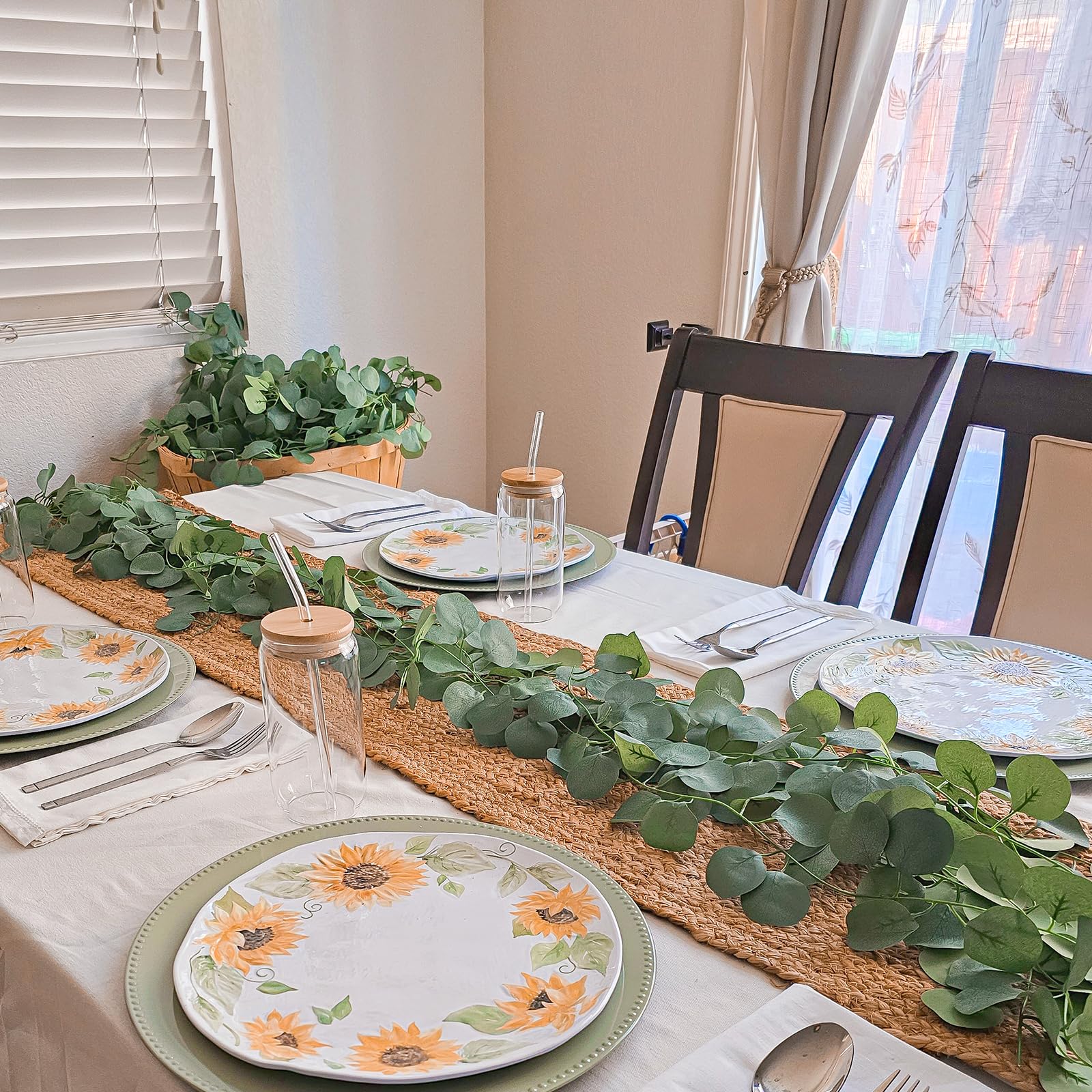 CQURE 14 Pack Eucalyptus Garland, Artificial Greenery Garland Spring Garland Faux Eucalyptus Leaves Table Garland Vines for Wedding Backdrop Fireplace Arch Door Wall Room Decor(98FT)