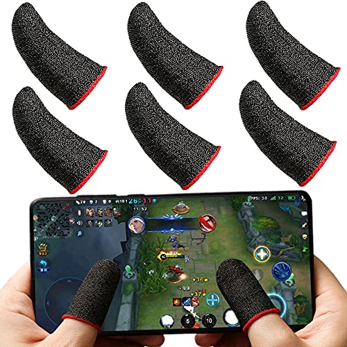 COOBILE Phone Gaming Finger Sleeves (6 Pack) Silver Fiber More Sensitive Anti-Sweat Breathable ,for League of Legend, Rules of Survival,PUBG (Black)