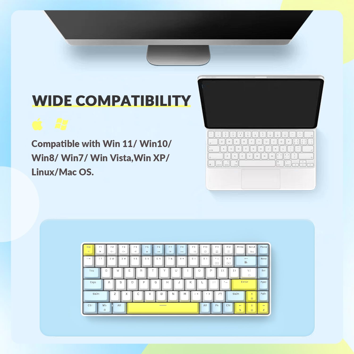 ZIYOU LANG RK-K84 Wired 75% Mechanical Gaming Keyboard Hot Swappable with Rainbow LED Backlit Anti-ghosting TKL 84 Key Custom Coiled C to A Cable Linear Red Switch for PS4 PS5 Xbox PC Mac Gamer(Lemon)
