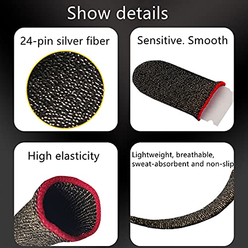COOBILE Phone Gaming Finger Sleeves (6 Pack) Silver Fiber More Sensitive Anti-Sweat Breathable ,for League of Legend, Rules of Survival,PUBG (Black)