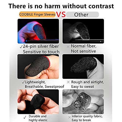 COOBILE Phone Gaming Finger Sleeves (6 Pack) Silver Fiber More Sensitive Anti-Sweat Breathable ,for League of Legend, Rules of Survival,PUBG (Black)