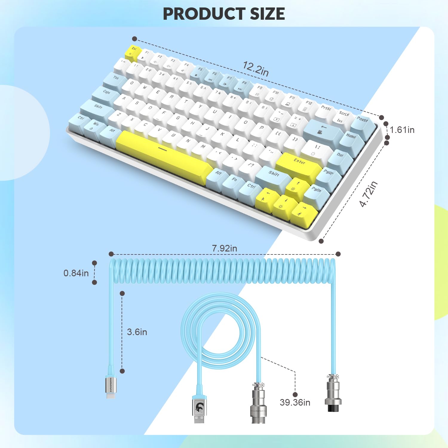 ZIYOU LANG RK-K84 Wired 75% Mechanical Gaming Keyboard Hot Swappable with Rainbow LED Backlit Anti-ghosting TKL 84 Key Custom Coiled C to A Cable Linear Red Switch for PS4 PS5 Xbox PC Mac Gamer(Lemon)