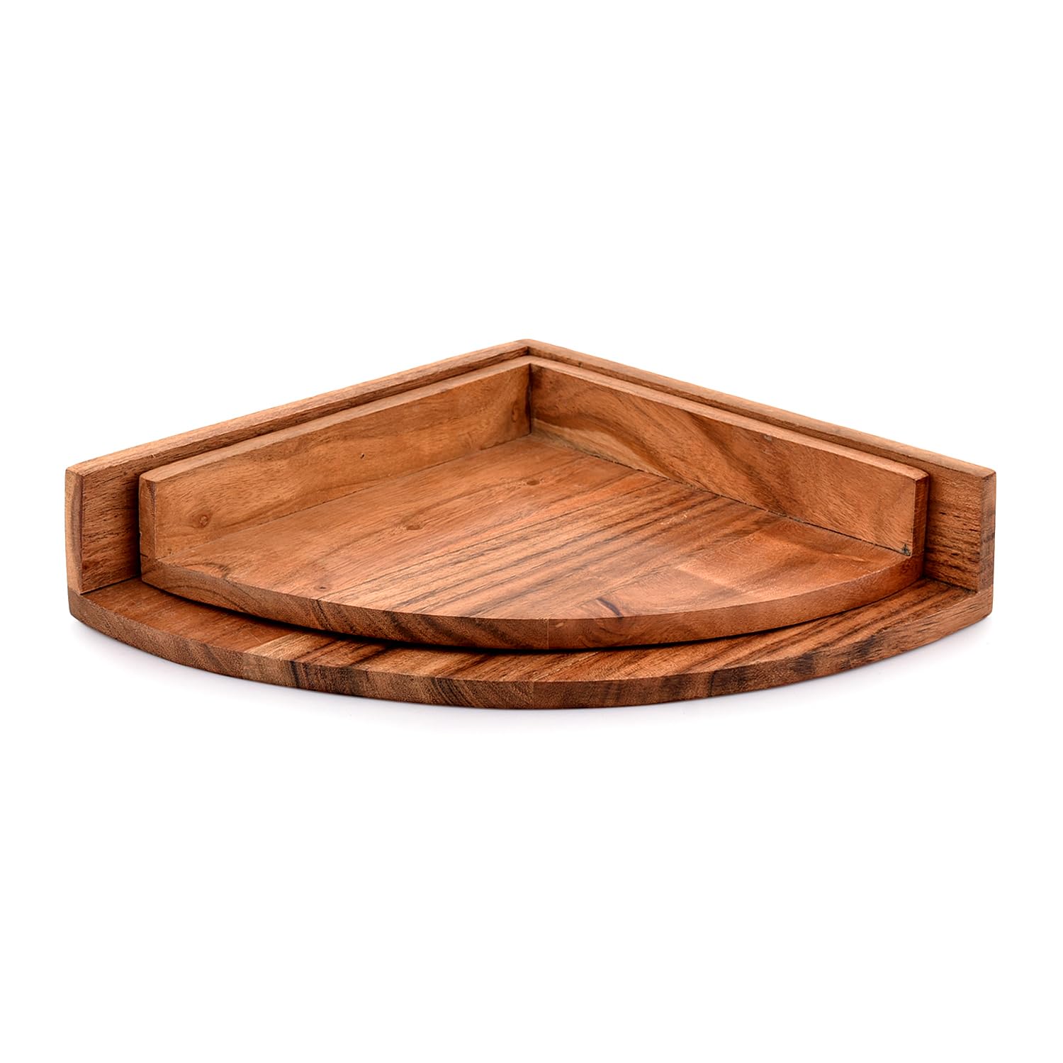 NIRMAN Acacia Wood Floating Corner Shelf Wall Mount for Bedroom Living Room Bathroom Kitchen Set of 2