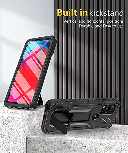 for Motorola Moto G Stylus 5G (2021) Case: Built-in Screen Protector Kickstand Full-Body Military Grade Three-Layer Protective Shockproof Rugged Phone Cover with Belt Clip Holster Black