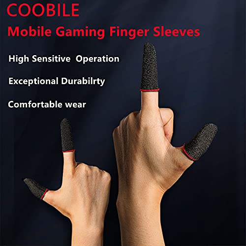 COOBILE Phone Gaming Finger Sleeves (6 Pack) Silver Fiber More Sensitive Anti-Sweat Breathable ,for League of Legend, Rules of Survival,PUBG (Black)