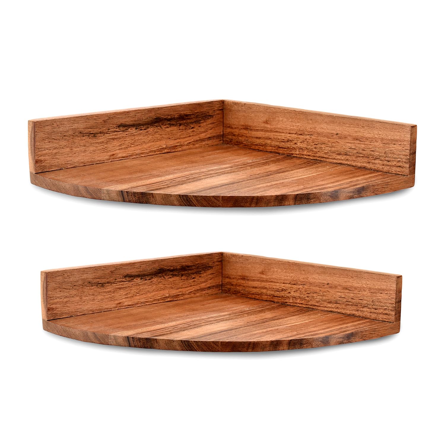 NIRMAN Acacia Wood Floating Corner Shelf Wall Mount for Bedroom Living Room Bathroom Kitchen Set of 2
