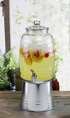 Style Setter Oak Grove Beverage Dispenser Cold Drink Dispenser w/ 2.5-Gallon Capacity Glass Jug, Galvanized Base & Leak-Proof Acrylic Spigot Great for Parties, Weddings & More