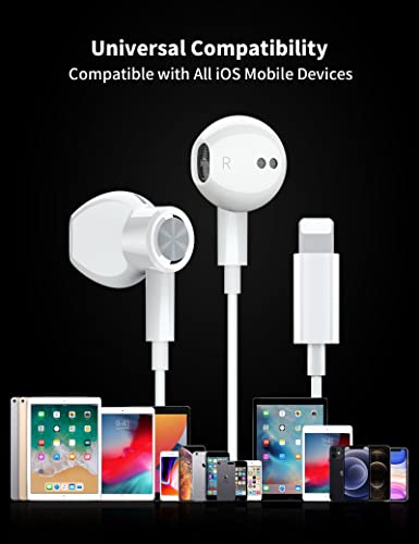 for Lightning Headphones Wired Earbuds for iPhone, MFi Certified Lightning Earphone Magnetic Headset HiFi Stereo with Microphone Volume Control for iPhone 14 Pro Max 13 12 Mini 11 10 X XR SE3 7 8 Plus