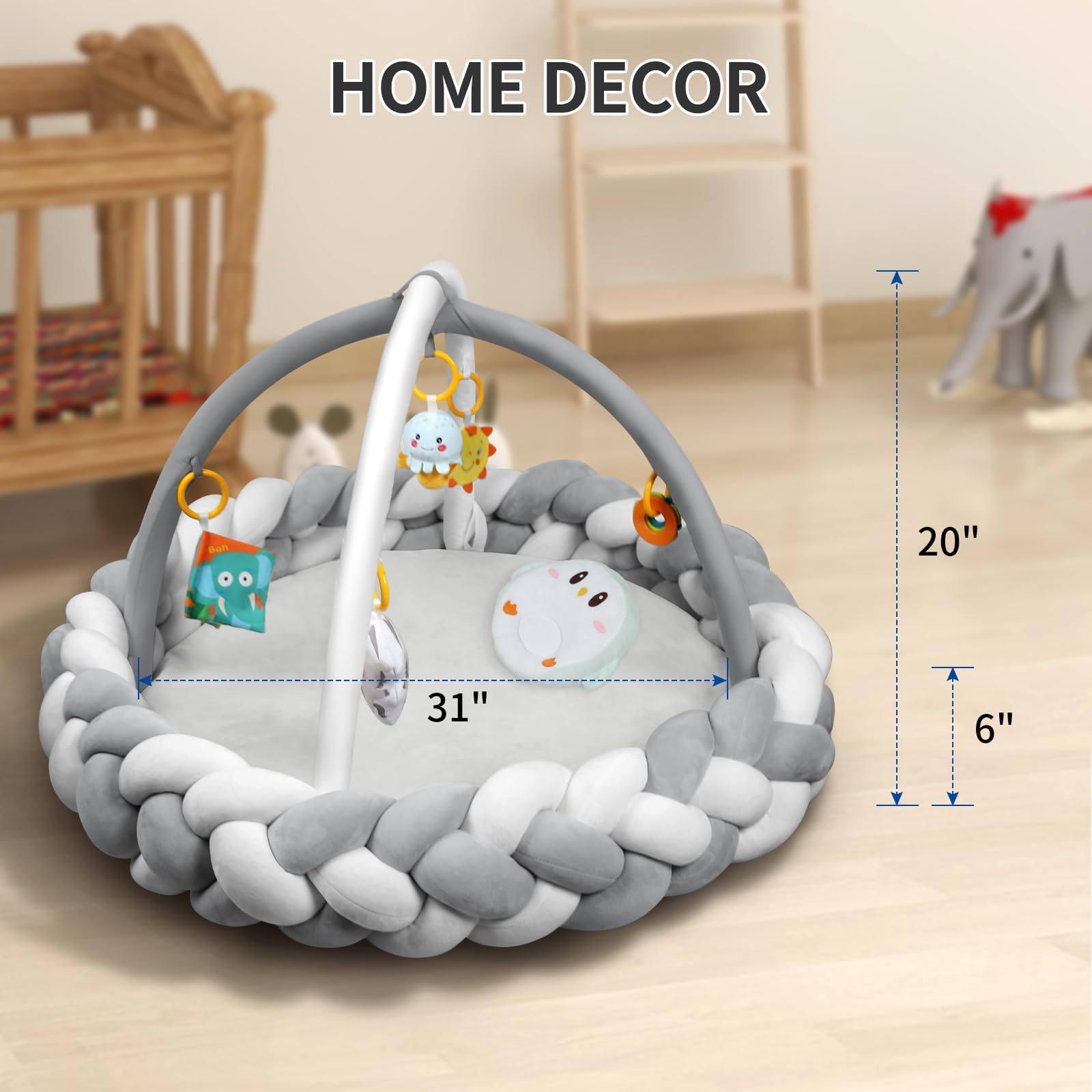 Yacul Baby Play Gym Mat, Thick Soft Baby Gym Tummy Time Activity Mat with Detachable Toys, Stage-Based Developmental Activity Gym & Play Mat for Baby to Toddler