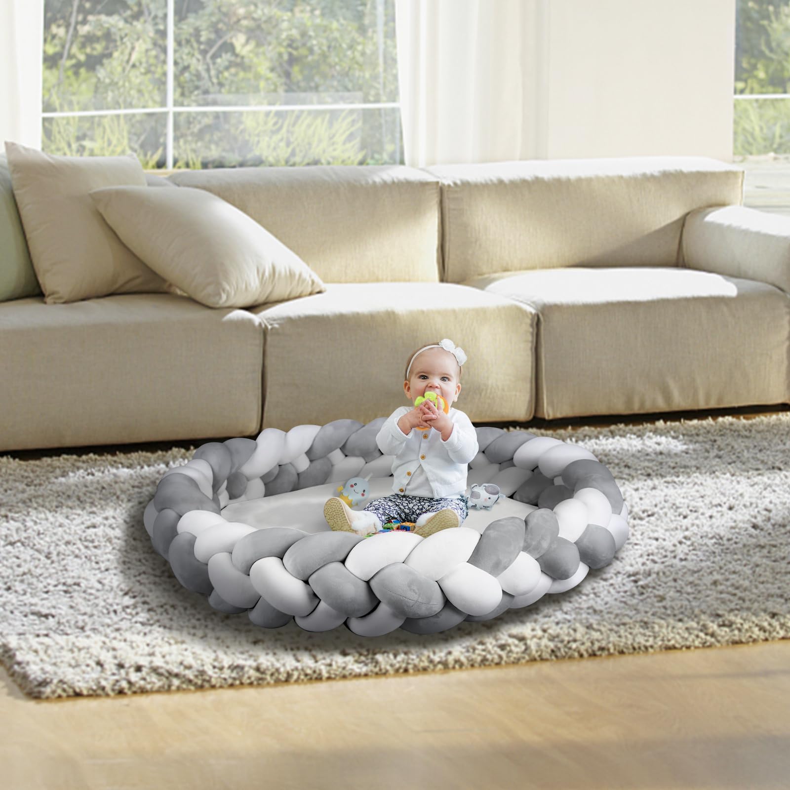 Yacul Baby Play Gym Mat, Thick Soft Baby Gym Tummy Time Activity Mat with Detachable Toys, Stage-Based Developmental Activity Gym & Play Mat for Baby to Toddler